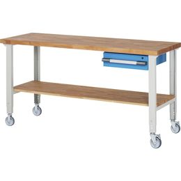 eurokraft pro Fahrbare Werkbank Serie 7000, 2 Bock-/2 Lenkrollen, 1 Schublade, Ablageboden, Platten-BxT 2000 x 700 mm