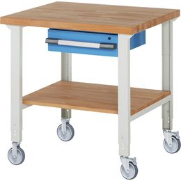 eurokraft pro Fahrbare Werkbank Serie 7000, 2 Bock-/2 Lenkrollen, 1 Schublade, Ablageboden, Platten-BxT 1000 x 900 mm
