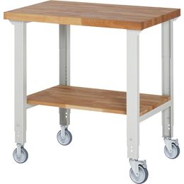 eurokraft pro Fahrbare Werkbank Serie 7000, 2 Bock-/2 Lenkrollen, Ablageboden, Platten-BxT 1000 x 700 mm