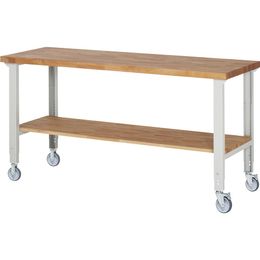 eurokraft pro Fahrbare Werkbank Serie 7000, 2 Bock-/2 Lenkrollen, Ablageboden, Platten-BxT 2000 x 700 mm