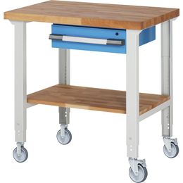 eurokraft pro Fahrbare Werkbank Serie 7000, 2 Bock-/2 Lenkrollen, 1 Schublade, Ablageboden, Platten-BxT 1000 x 700 mm