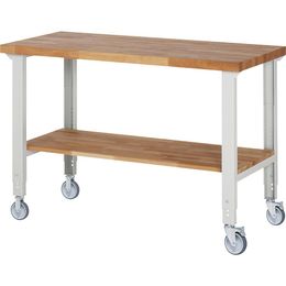 eurokraft pro Fahrbare Werkbank Serie 7000, 2 Bock-/2 Lenkrollen, Ablageboden, Platten-BxT 1500 x 700 mm