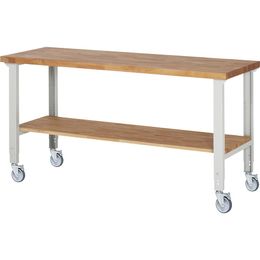 eurokraft pro Fahrbare Werkbank Serie 7000, 4 Lenkrollen, Ablageboden, Platten-BxT 2000 x 700 mm