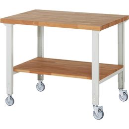eurokraft pro Fahrbare Werkbank Serie 7000, 2 Bock-/2 Lenkrollen, Ablageboden, Platten-BxT 1250 x 900 mm