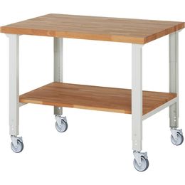 eurokraft pro Fahrbare Werkbank Serie 7000, 4 Lenkrollen, Ablageboden, Platten-BxT 1250 x 900 mm