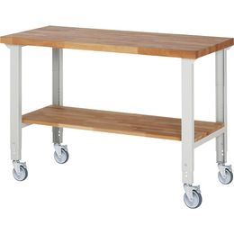 eurokraft pro Fahrbare Werkbank Serie 7000, 4 Lenkrollen, Ablageboden, Platten-BxT 1500 x 700 mm