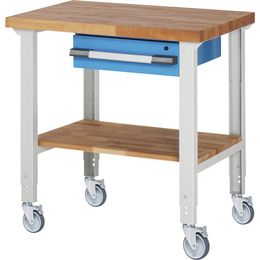eurokraft pro Fahrbare Werkbank Serie 7000, 4 Lenkrollen, 1 Schublade, Ablageboden, Platten-BxT 1000 x 700 mm