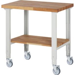 eurokraft pro Fahrbare Werkbank Serie 7000, 4 Lenkrollen, Ablageboden, Platten-BxT 1000 x 700 mm