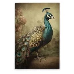 A.S. Création Leinwandbild A.S. CRÉATION "Peacock Vintage - Wandbild Blau Keilrahmen Kinderzimmer", blau (braun), T:2cm, Canvas, Bilder, Canvas Pfau Leinwand Tiere Wandkunst Schlafzimmer Büro Blau Beige