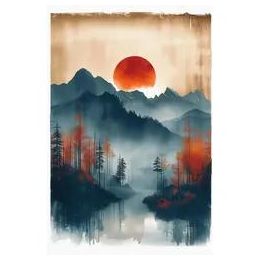 A.S. Création Leinwandbild A.S. CRÉATION "Indian Summer Sunset - Wandbild Orange Blau Keilrahmen Kunst", braun, T:2cm, Canvas, Bilder, Canvas Landschaft Leinwand Landschaften Wandkunst Wohnzimmer Natürlich