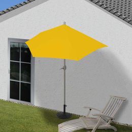 MCW Sonnenschirm halbrund Lorca, Halbschirm Balkonschirm, UV 50+ Polyester/Alu 3kg ~ 270cm gelb mit St&auml;nder