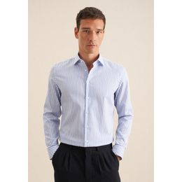 Businesshemd Seidensticker, Herren, Gr. XS (36), normale Ärmellängen, blau (mittelblau), 100% Baumwolle, gestreift, slim fit, Langarm 2-Knopf-Manschette, Hemden, Slim Kentkragen Gestreift