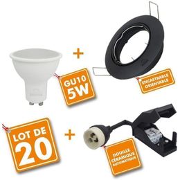 20er Set SCHWARZ orientierbarer LED-Einbaustrahler mit GU10-Glühbirne 230V 5W Farbtemperatur: Kaltes Weiß 6000K