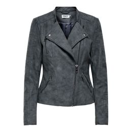 Lederimitatjacke Only "ONLAVA FAUX LEATHER BIKER OTW NOOS", Damen, Gr. 34, grau (magnet), Web, Obermaterial: 85% Polyester, 15% Baumwolle, unifarben, modisch, figurbetont kurz, Langarm, Jacken, mit Biker-Details