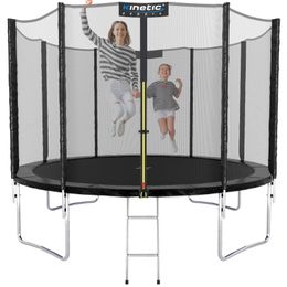 KINETIC SPORTS Trampolin Outdoor SALTO Ø 183/244/305/366/400/430/490 cm - Kindertrampolin Set mit Leiter, Netz, Randpolster, USA Sprungtuch - Gartentrampolin, bis zu 160kg Schwarz Ø 250 cm Ø 250 cm, Schwarz