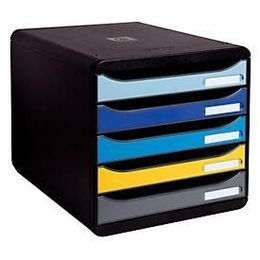 Schubladenbox Exacompta BEE BLUE Big Box, A4+, 5 mehrfarbige & halboffene Schubladen mit Auszugstopp, Griffmulde & Etikettenhalter, Blauer Engel