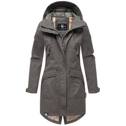 Outdoorjacke Navahoo "Pfefferschote", Damen, Gr. XS (34), grau (anthrazit), Obermaterial: 55% Nylon, 45% Baumwolle, Futter: 100% Polyester, Ärmelfutter: 100% Polyester, Wattierung: 100% Polyester, modisch, gerade Po-bedeckend, Langarm Ärmel ohne Ärmelschlitz normaler Saum mit Druckknöpfen,verstellbar, Jacken, moderne Damen Übergangsjacke mit Kapuze