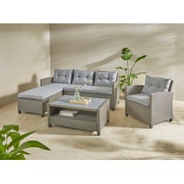 Gartenlounge-Set Konifera "Cordoba", grau (graubraun, graubraun), Polyrattan, Sitzmöbel-Sets, Polyratten, Stahl, Tischplatte aus Nonwood, geeignet für 4 Personen