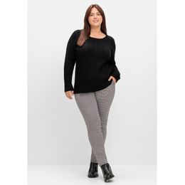 Stretch-Hose sheego "Große Größen", Damen, Gr. 52, Normalgrößen, bunt (mehrfarbig), Obermaterial: 76% Polyester, 22% Viskose, 2% Elasthan, gemustert, klassisch, regular fit lang, Hosen, mit Karomuster und Stretchbund