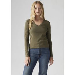 Levi's LEVI'S Damen Langarmshirt "ESSENTIAL HM LS VNECK", bunt, Gr. XS, unifarben, Single Jersey, Obermaterial: 100% Baumwolle, Shirts, mit Logo Stickerei