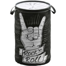 Wäschekorb Sanilo, H:55cm Ø:37cm, schwarz, Polyester, Badezimmer, Wäschesammler, "Rock ’n’ Roll", 60 Liter, faltbar, mit Sichtschutz