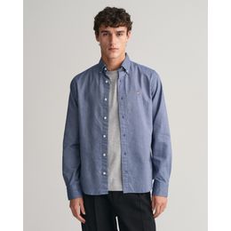 Gant Herren Langarmhemd "Slim Fit Oxford Hemd strukturiert langlebig dicker", blau, Gr. L, unifarben, Popeline, Obermaterial: 100% Baumwolle, Hemden,