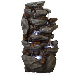 AcquaArte Gartenbrunnen "Wasserfall BONORVA", grau, Wasserspiele, Komplettset mit LED-Beleuchtung, Pumpe und Anschlussmaterial