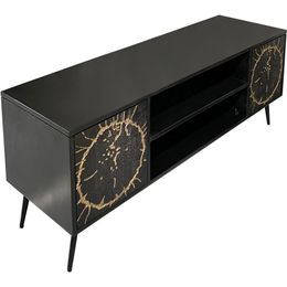 Lowboard GUTMANN FACTORY, B:140cm H:54cm T:40cm, schwarz, Massivholz, Wohnzimmer, Sideboards