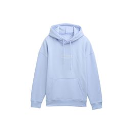 Tom Tailor Denim Herren Relaxed Hoodie Sweatshirt mit Logo-Print, blau, Uni, Gr. XXL