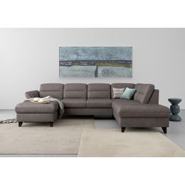 Sit & More Wohnlandschaft SIT & MORE "Mellum U-Form", grau (anthrazit), B:306cm H:87cm T:212cm, 100% Polyester, Sofas, Wohnlandschaft, Federkern, wahlweise mit Bettfunktion, Stauraum und Armteilfunktion