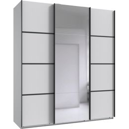 Schwebetürenschrank wimex "Jork Kleiderschrank mit Spiegel BESTSELLER Design Schrank", weiß (weiß, abgesetzt graphit), B:180cm H:208cm T:65cm, Holzwerkstoff, Spanplatte, Schränke, Schrank in verschiedenen Größen und Innenausstattungsvarianten