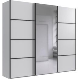 Schwebetürenschrank wimex "Jork Kleiderschrank mit Spiegel BESTSELLER Design Schrank", weiß (weiß, abgesetzt graphit), B:270cm H:208cm T:65cm, Holzwerkstoff, Spanplatte, Schränke, Schrank in verschiedenen Größen und Innenausstattungsvarianten