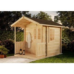 FinnTherm Saunahaus Niklas Gartensauna 2 Sitzbänke aus Holz, Sauna mit 40 mm Wandstärke Außensauna Naturbelassen