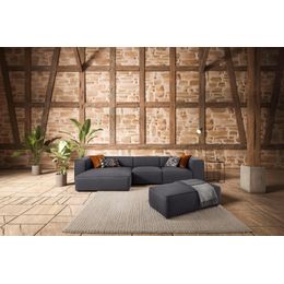 Ecksofa W.Schillig "around-the-block", schwarz (anthrazit o10), B:341cm H:66cm T:164cm, ROHLEDER Jacquard-Flachgewebe Q2 O10 (60% Polyacryl, 40% Polyester), Sofas, Ecksofa, mit eleganter Biese, mit Federkern, Breite 341 cm
