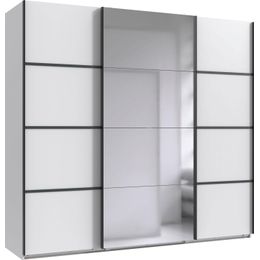 Schwebetürenschrank wimex "Jork Kleiderschrank mit Spiegel BESTSELLER Design Schrank", weiß (weiß, abgesetzt graphit), B:225cm H:208cm T:65cm, Holzwerkstoff, Spanplatte, Schränke, Schrank in verschiedenen Größen und Innenausstattungsvarianten