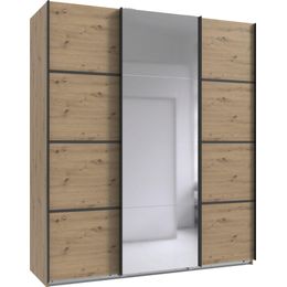 Schwebetürenschrank wimex "Jork Kleiderschrank mit Spiegel BESTSELLER Design Schrank", artisan, eiche, nachbildung, abgesetzt graphit, B:180cm H:208cm T:65cm, Holzwerkstoff, Spanplatte, Schränke, Schrank in verschiedenen Größen und Innenausstattungsvarianten