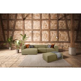 Ecksofa W.Schillig "around-the-block", gr&uuml;n (khaki o10), B:341cm H:66cm T:164cm, ROHLEDER Jacquard-Flachgewebe Q2 O10 (60% Polyacryl, 40% Polyester), Sofas, Ecksofa, mit eleganter Biese, mit Federkern, Breite 341 cm
