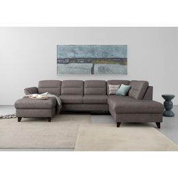 Sit & More Wohnlandschaft SIT & MORE "Mellum U-Form", grau (anthrazit), B:306cm H:87cm T:212cm, 100% Polyester, Sofas, Wohnlandschaft, Federkern, wahlweise mit Bettfunktion, Stauraum und Armteilfunktion