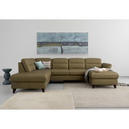 Sit & More Wohnlandschaft SIT & MORE "Mellum U-Form", gr&uuml;n (olive), B:306cm H:87cm T:212cm, 100% Polyester, Sofas, Wohnlandschaft, Federkern, wahlweise mit Bettfunktion, Stauraum und Armteilfunktion