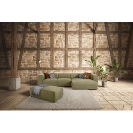 Ecksofa W.Schillig "around-the-block", gr&uuml;n (khaki o10), B:341cm H:66cm T:164cm, ROHLEDER Jacquard-Flachgewebe Q2 O10 (60% Polyacryl, 40% Polyester), Sofas, Ecksofa, mit eleganter Biese, mit Federkern, Breite 341 cm
