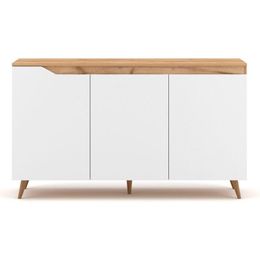 Sideboard im Skandinavischem Stil, mit 3 Türen L140 cm - Holzdekor und weiß - Tree