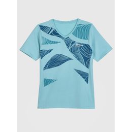 Trainingsshirt Catamaran "Sportshirt", Damen, Gr. 40/42, blau (aquamarin, gemustert), 95% Baumwolle, 5% Elasthan, gemustert, mehrfarbig, unifarben, V-Ausschnitt, Kurzarm, Shirts