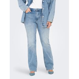 Bootcut-Jeans Only CARMAKOMA "CARWILLY LIFE HW FLARED DNM TAI467", Damen, Gr. 50, Länge 32, blau (light blau denim), Denim/Jeans, Obermaterial: 92% Baumwolle, 6% Elastomultiester, 2% Elasthan, unifarben, modisch, Jeans