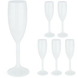 Relaxdays Sektgläser Kunststoff, 6er Set, bruchfest & BPA-frei, Mehrweg Champagner Gläser, 160 ml, Sektbecher, weiß