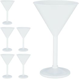 Relaxdays Martini Gläser Kunststoff, 6er Set, bruchfest & BPA-frei, Mehrweg Cocktailgläser mit Stiel, 250 ml, edel, weiß