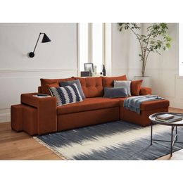 California - ecksofa beidseitig montierbar mit schlaffunktion - mit truhe, tisch und hockern - aus cord - 4 sitze - rostfarben