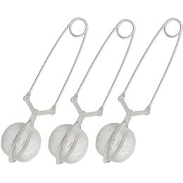 Teezange, 3er Set, Teesieb für losen Tee, Edelstahl, Kugelform, Tassen & Gläser, engmaschig, ø 4 cm, silber - Relaxdays