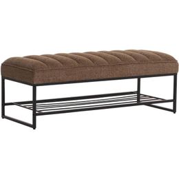 Sitzbank HHG-258 mit Schuhablage, Bank Polsterbank Garderobenbank Schuhregal, Stoff Chenille Metall 130cm coffee