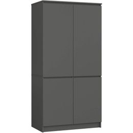 Kleiderschrank Akord S90 Graphitgrau 90 cm 4 Türen 4 Regalböden B90xH180xT51 cm