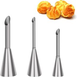 Set mit 3 Petit Choux-Gebäcktüllen, professionelle Edelstahltüllen zum Garnieren, Cupcake-Puffs-Injektionsspritze, für Puff-Dekoration - Ahlsen